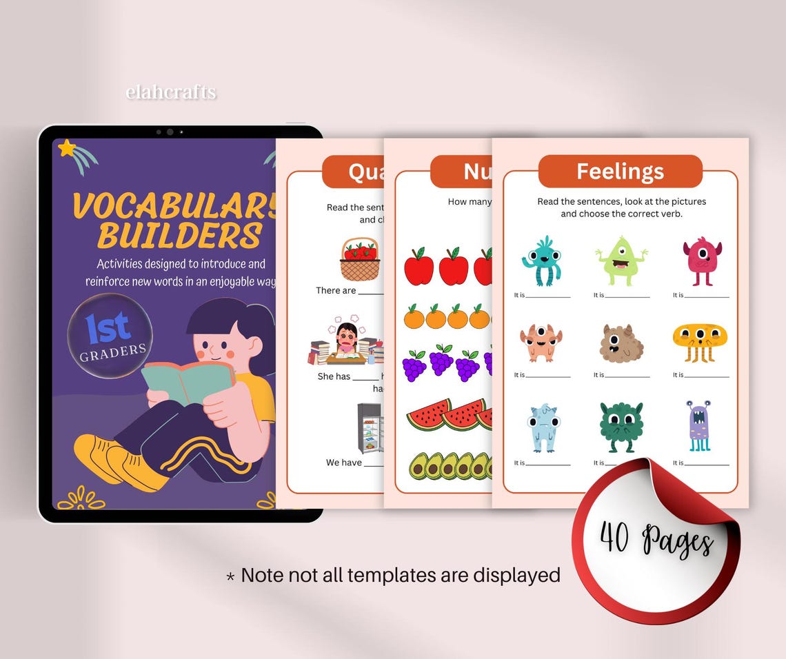 Vocabulary Quiet Page 1st Grade Digital Book Template Resell Rights ...