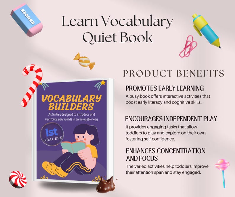 Vocabulary Quiet Page 1st Grade Digital Book Template Resell Rights ...