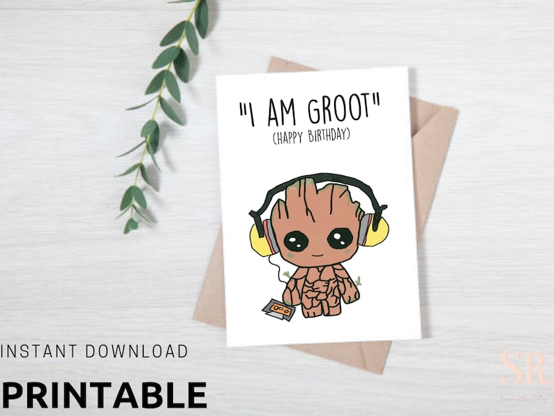 Groot Birthday Card, Funny Happy Birthday Card, Printable, Instant ...