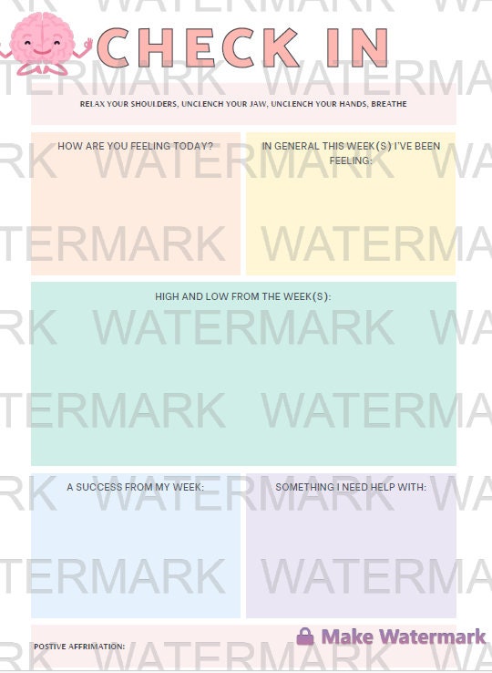 Mental Health Check in Sheet - Etsy