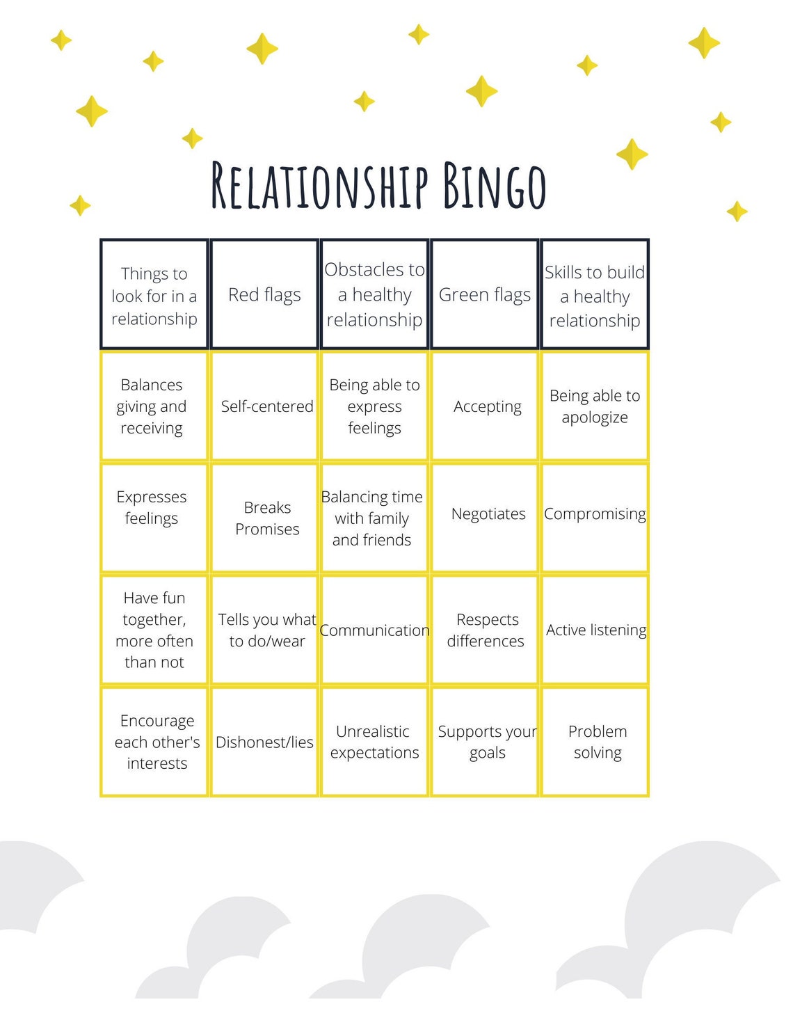 Relationship Bingo - Etsy