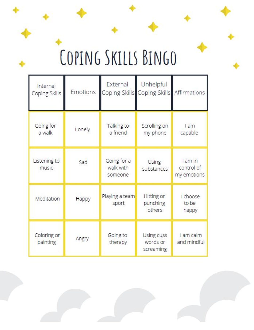 Coping Skills Bingo Set - Etsy