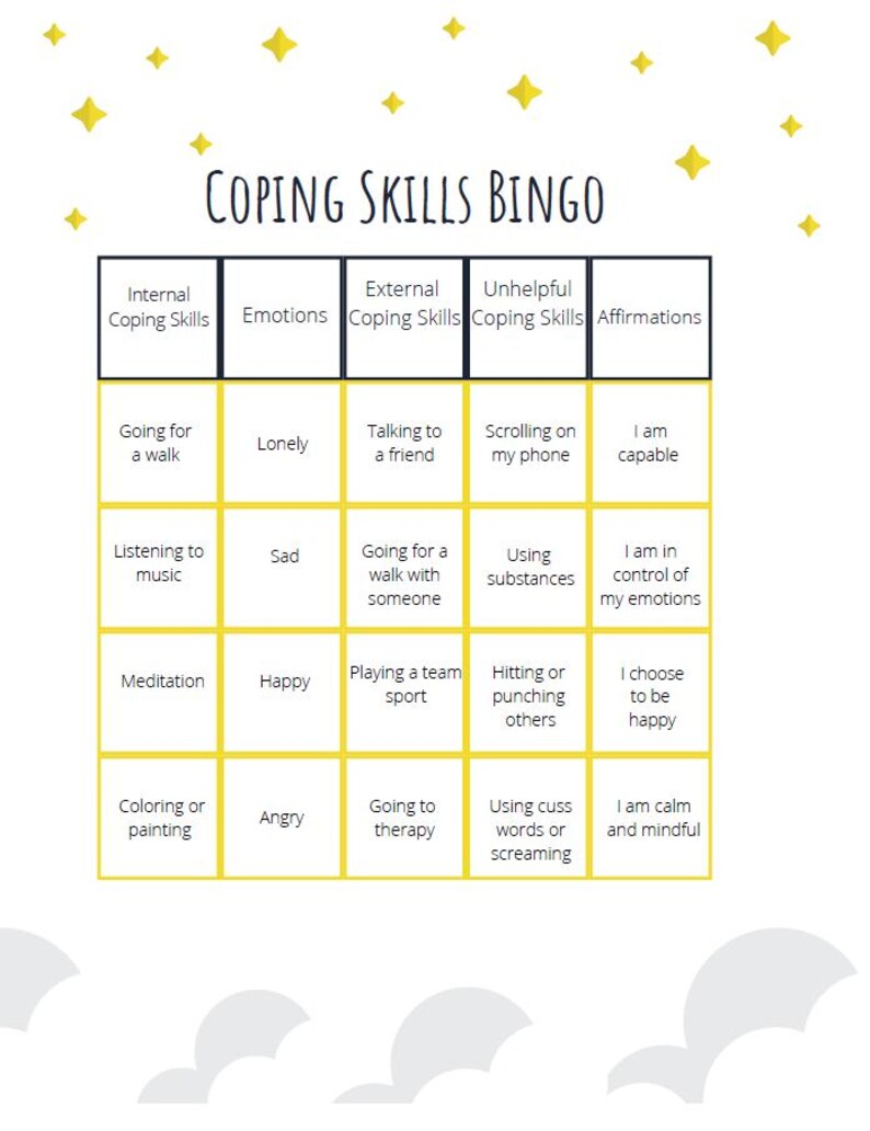 Coping Skills Bingo Set - Etsy
