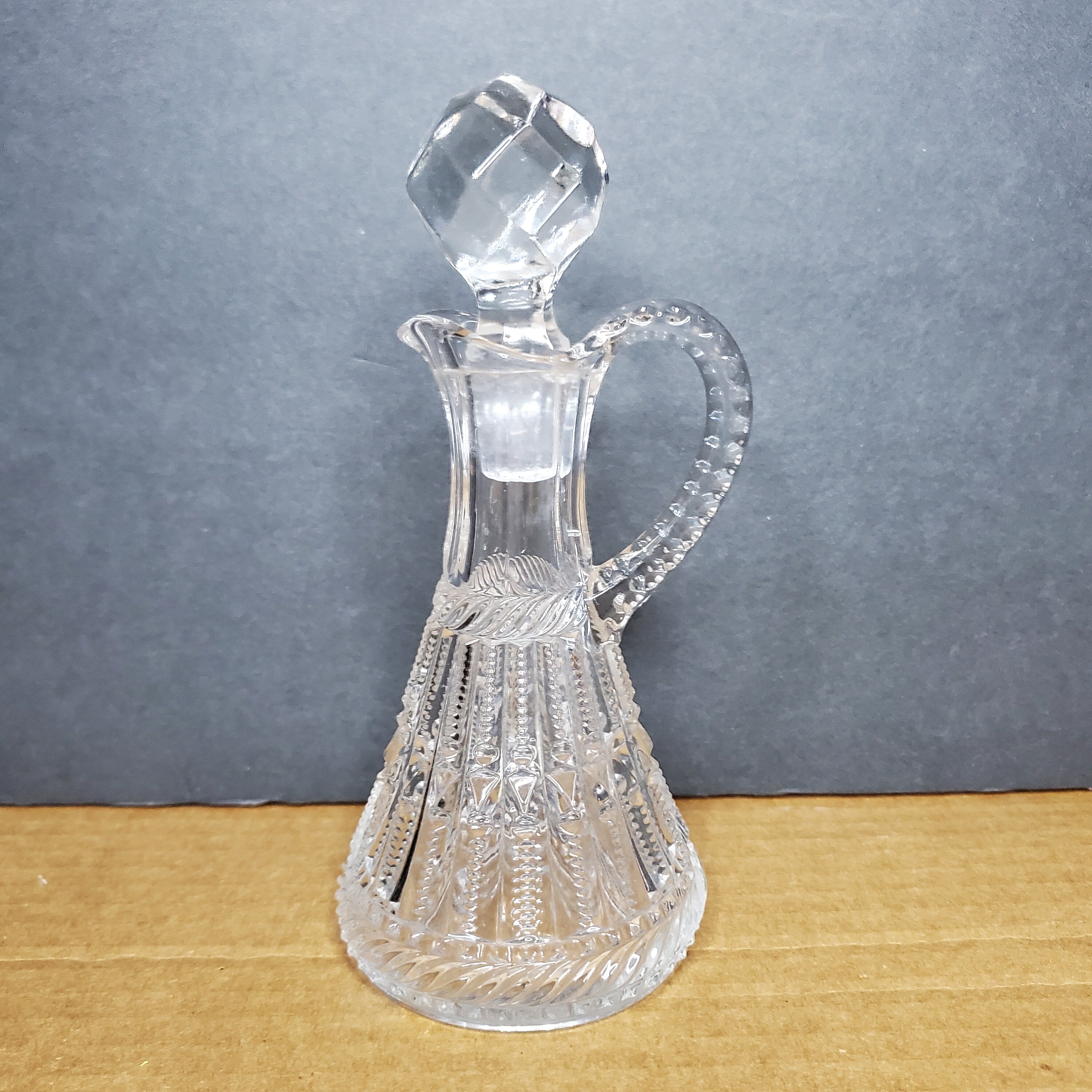 Vintage Clear Crystal Glass Cruet Vinegar Oil Bottle 7
