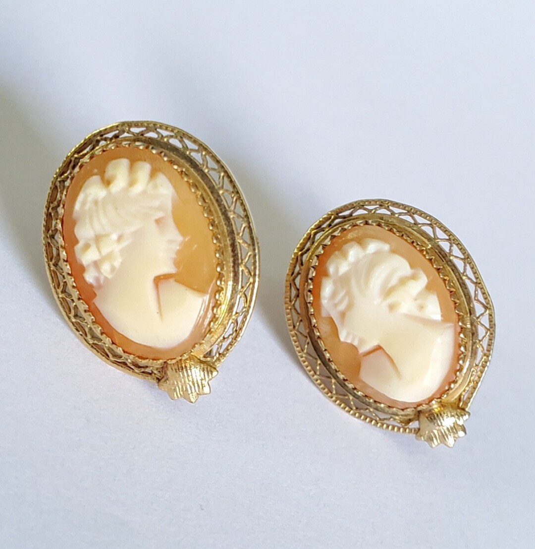 Vintage Rolyn 12K Gold Filled Cameo Earrings: Carved Shell Clip On - Etsy