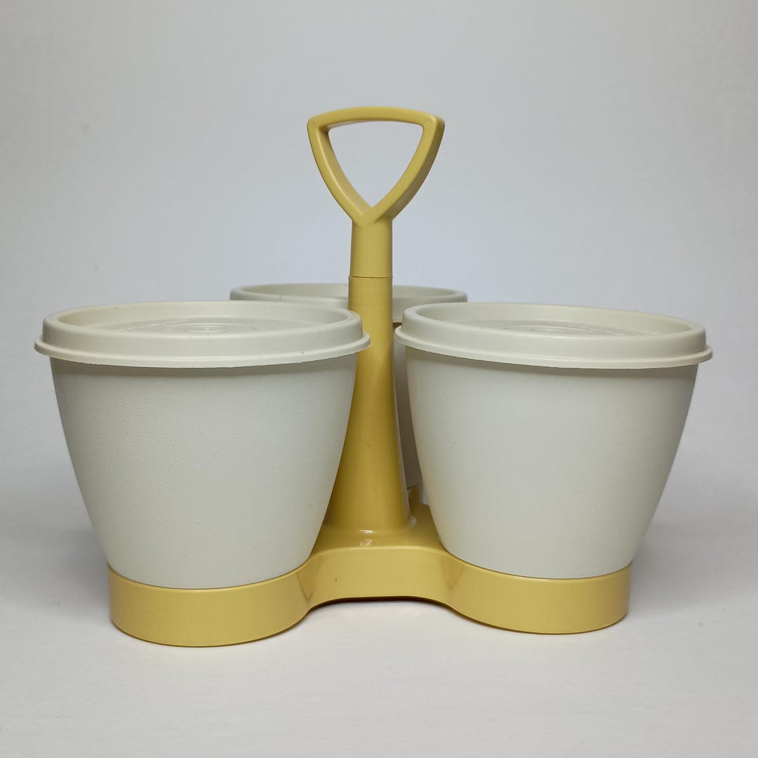VTG 80s Tupperware Yellow 3 Condiment Caddy Server Set #757-4 Harvest ...