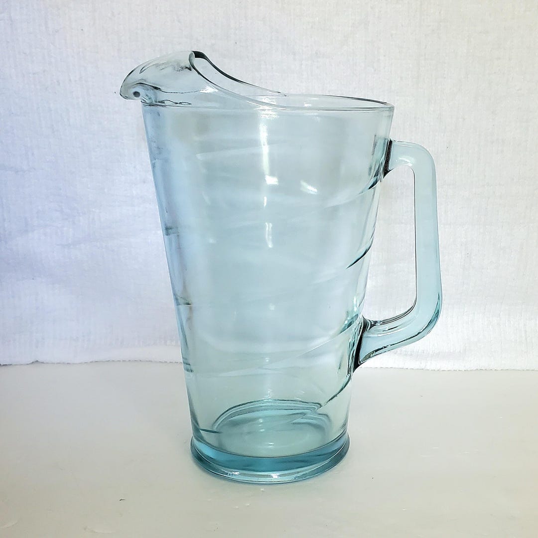 Vintage Blue Glass Water Pitcher 64oz Juice Pitcher Barware Swirl ...