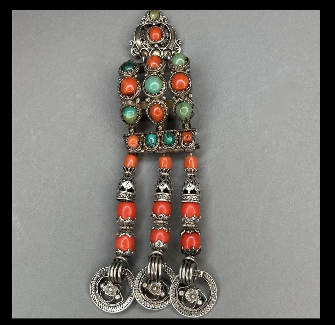 Vintage Large Heavy Pendant Necklace Tibetan Coin Silver Turquoise and ...
