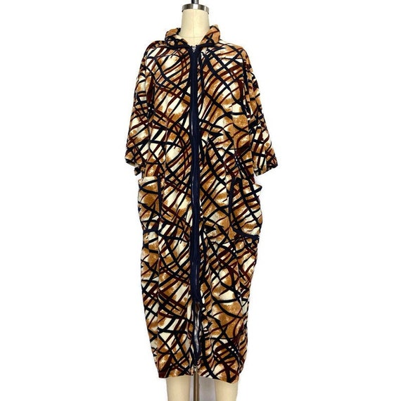 1970's MOD House dress Kaftan Robe in Abstract velour… - Gem