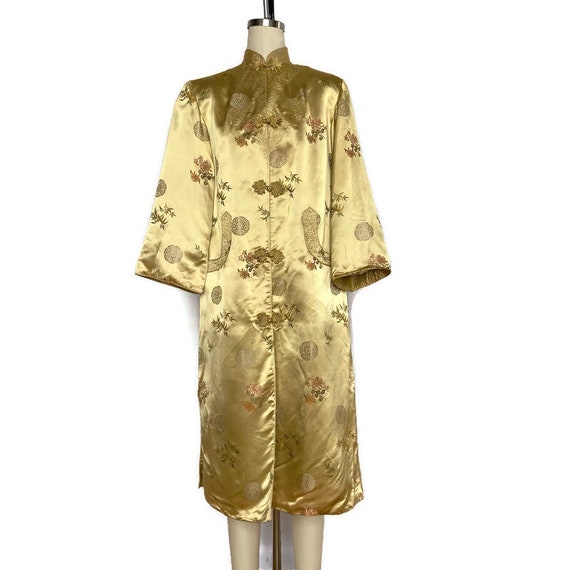 1960s Gold dress robe Cheongsam Mandarin style Silk l… - Gem