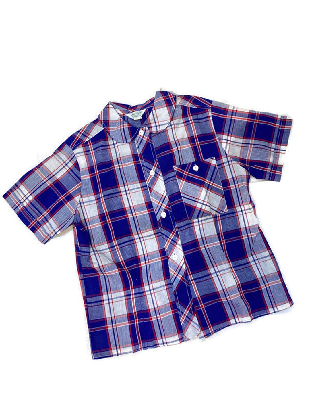 1960's Vintage Madras Red White and Blue Plaid Cotton Suds Happy Blouse ...