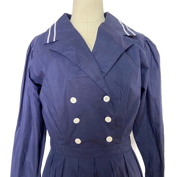 1970's Navy White Sailor style dress by Silver Fern … - Gem