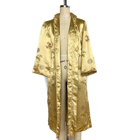 1960s Gold dress robe Cheongsam Mandarin style Silk l… - Gem