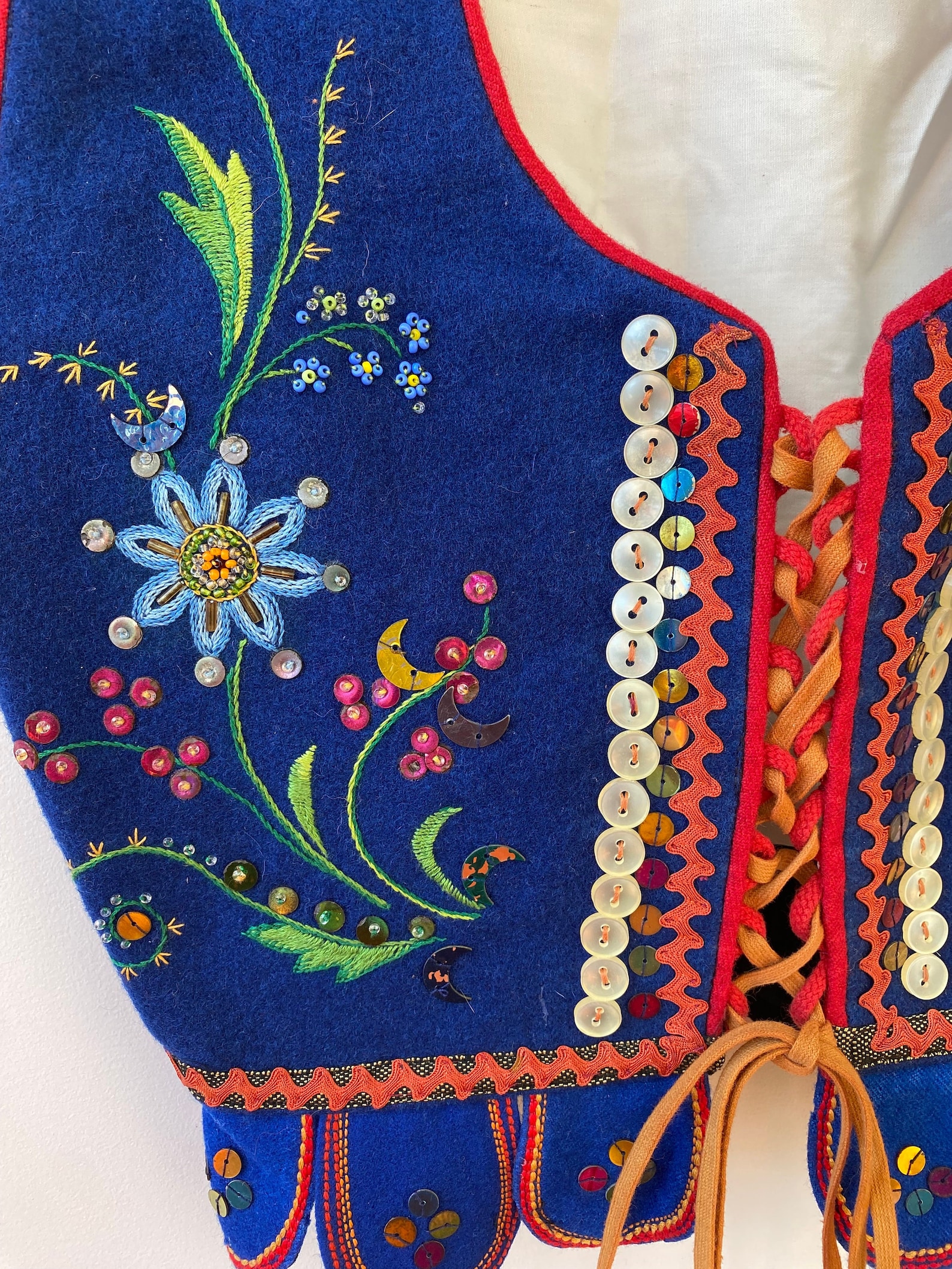 Vintage Polish Dance Costume Corset Vest Sequined and Ribboned Blue ...