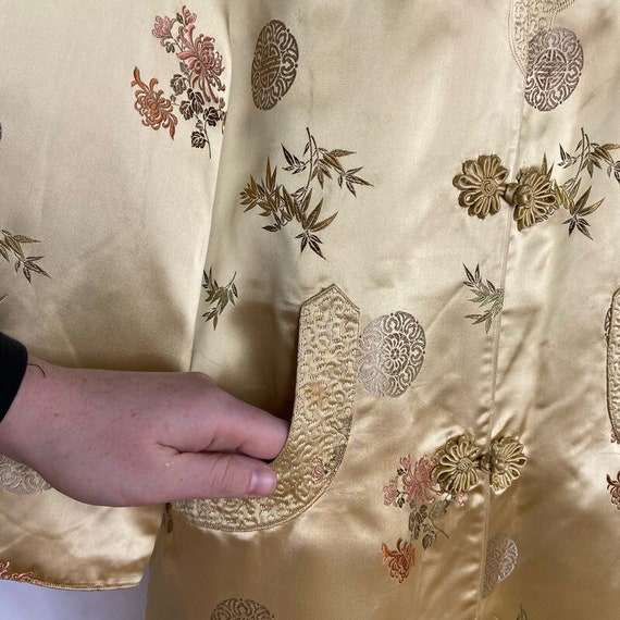 1960s Gold dress robe Cheongsam Mandarin style Silk l… - Gem