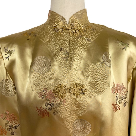 1960s Gold dress robe Cheongsam Mandarin style Silk l… - Gem