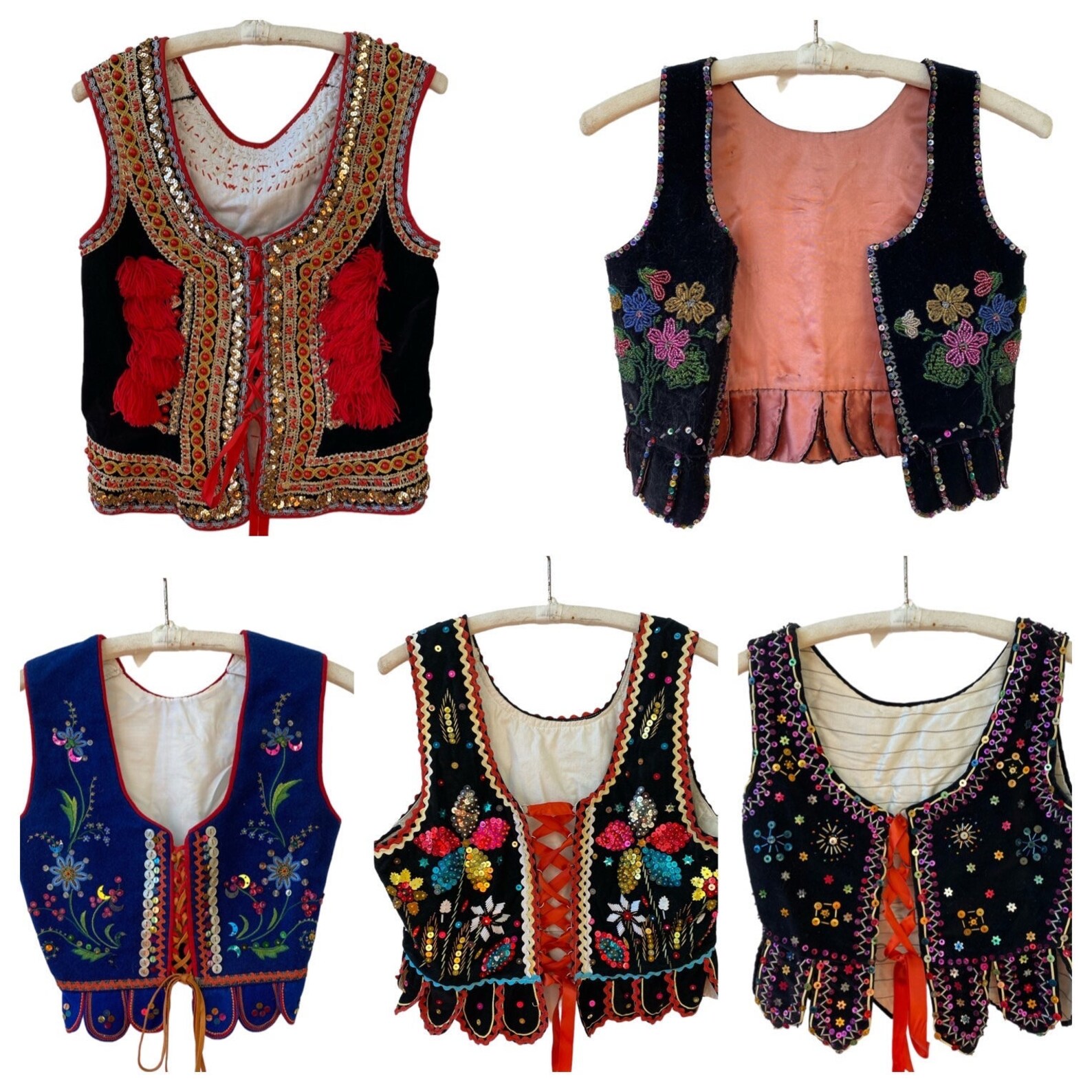Vintage Polish Dance Costume Corset Vest Sequined and Ribboned Black ...