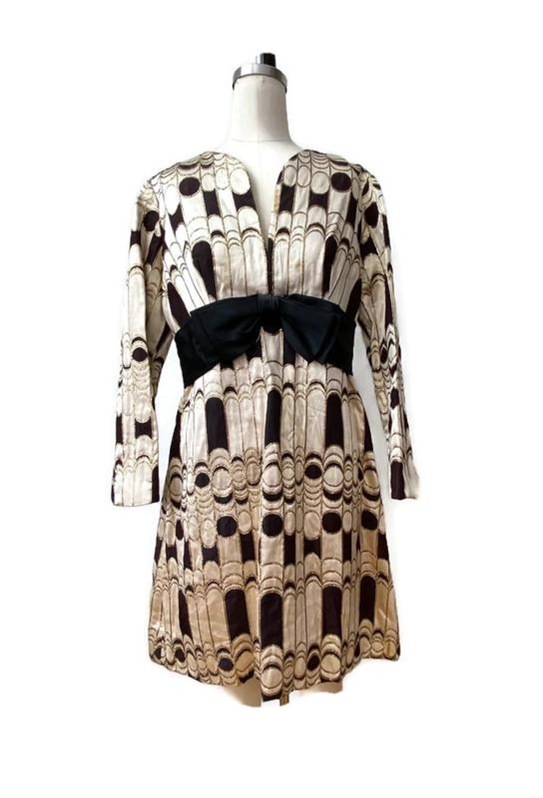 Stunning Late 1960's MOD Dress Metallic Fabric in Black, Champagne and ...