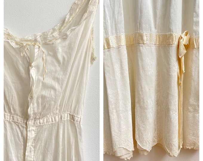 Antique 1910's Edwardian Chemise Semi Sheer Muslin With Lace and ...
