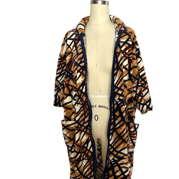 1970's MOD House dress Kaftan Robe in Abstract velour… - Gem