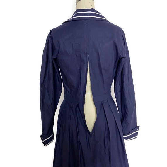 1970's Navy White Sailor style dress by Silver Fern … - Gem