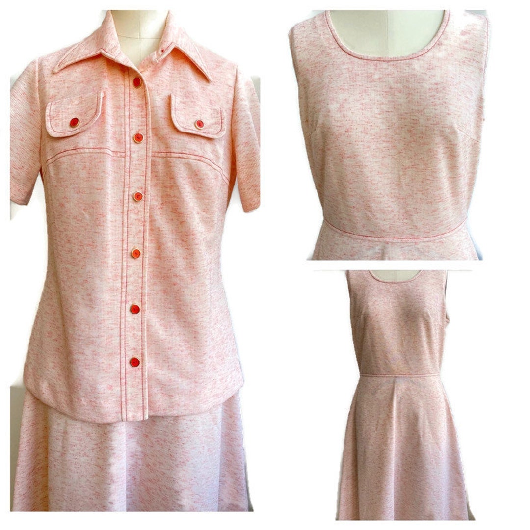 1970's 2 Piece Dress in Pale Red, Union Tag Vintage Size 12, Modern ...