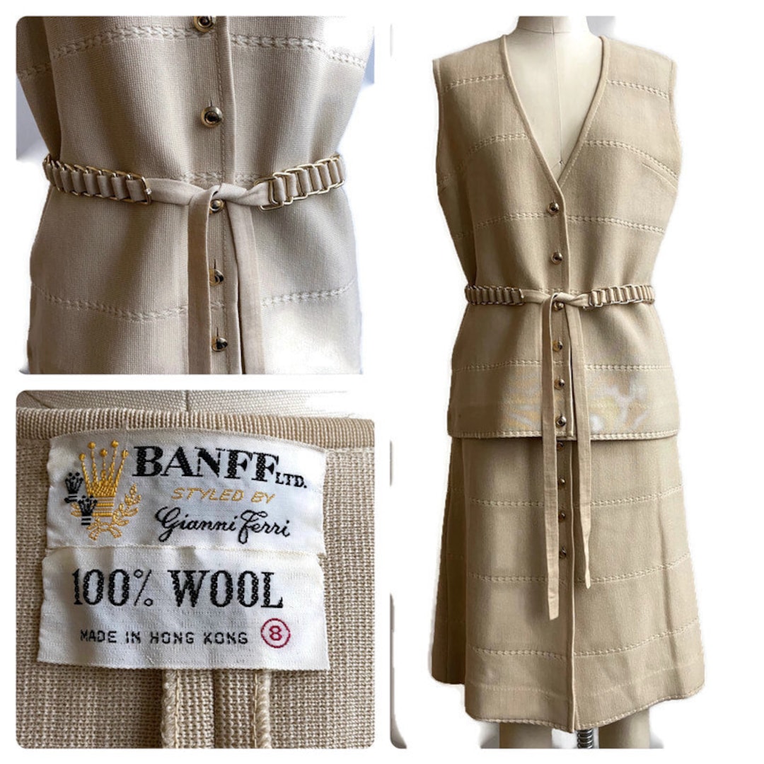 1960’s MOD Beige Knit Wool Banff Gianni Ferri 3 Piece Vest and Skirt ...
