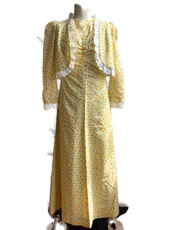 Vintage 1970's Prairie style dress 3 piece with petti… - Gem