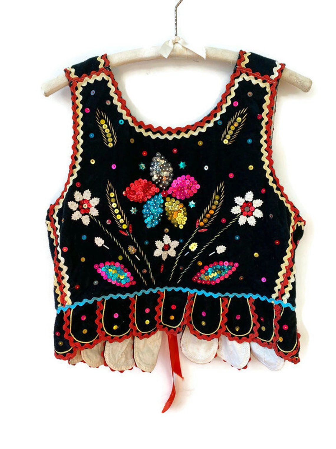 Vintage Polish Dance Costume Corset Vest Sequined and Ribboned Black ...