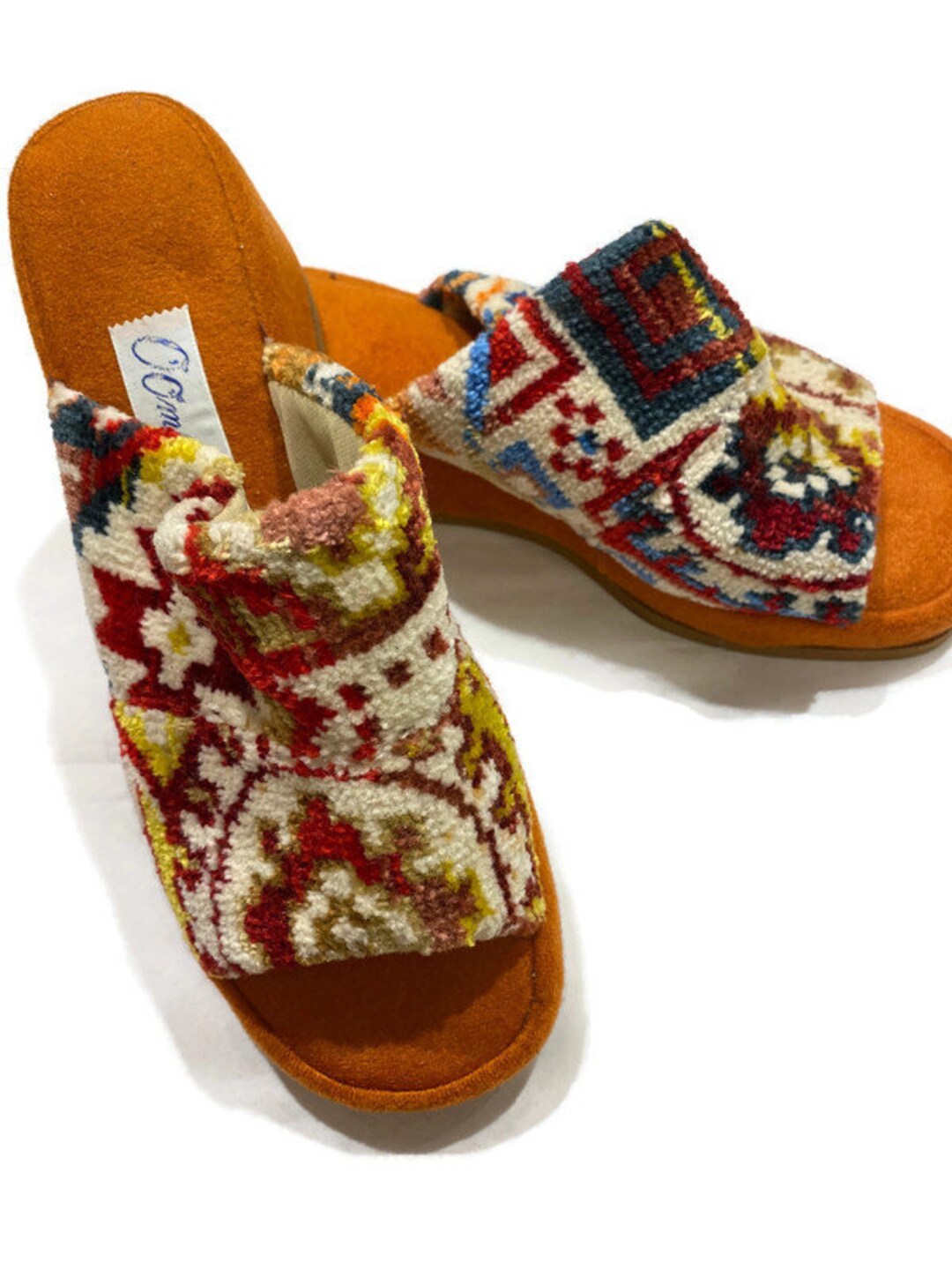 1960's Shoes Tapestry Fabric Wedge Slides by Oomphies Size 6M Excellent ...