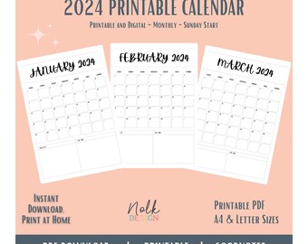 Monthly Planner 2024 Printable and Digital Version Printable Calendar ...