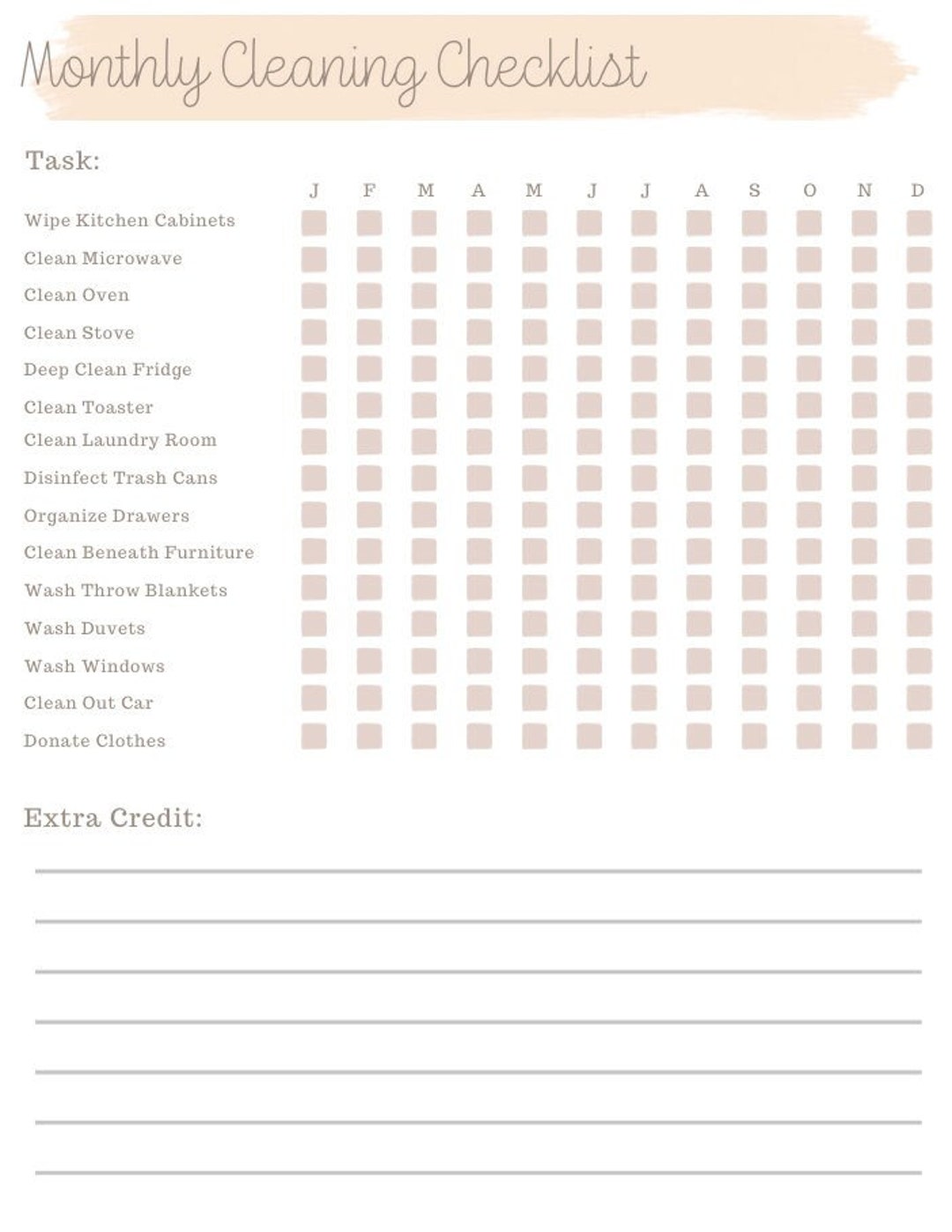 Monthly Cleaning Checklist - Etsy