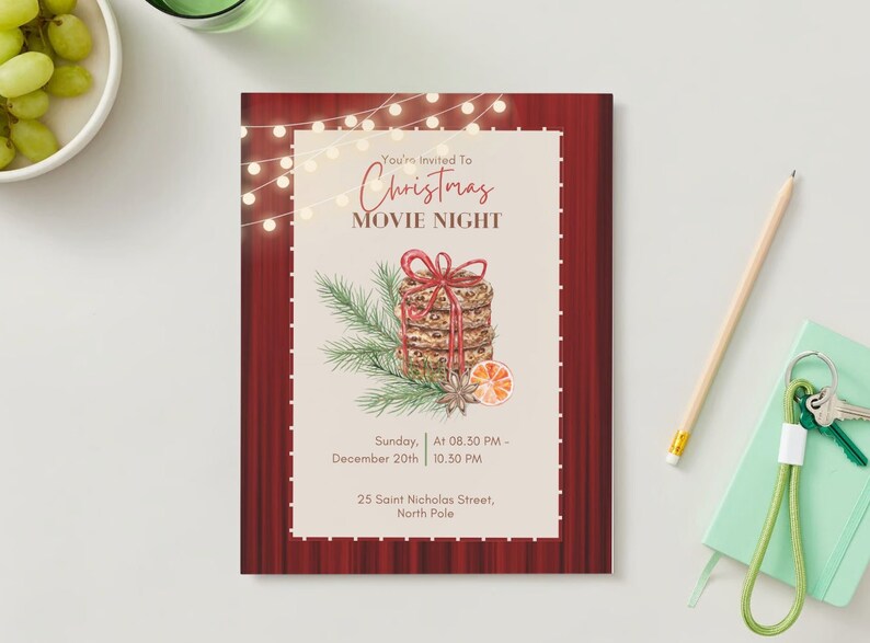 Christmas Movie Night Invitation - Etsy