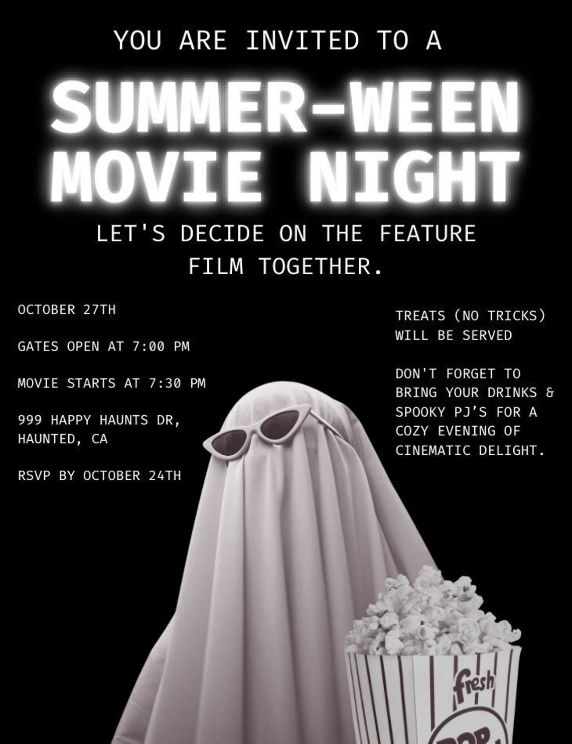 Summer-ween Movie Night: Digital Party Invitation - Etsy