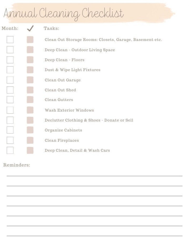 Annual Cleaning Checklist/worksheet - Etsy