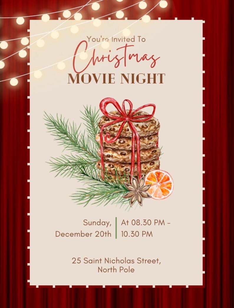 Christmas Movie Night Invitation - Etsy