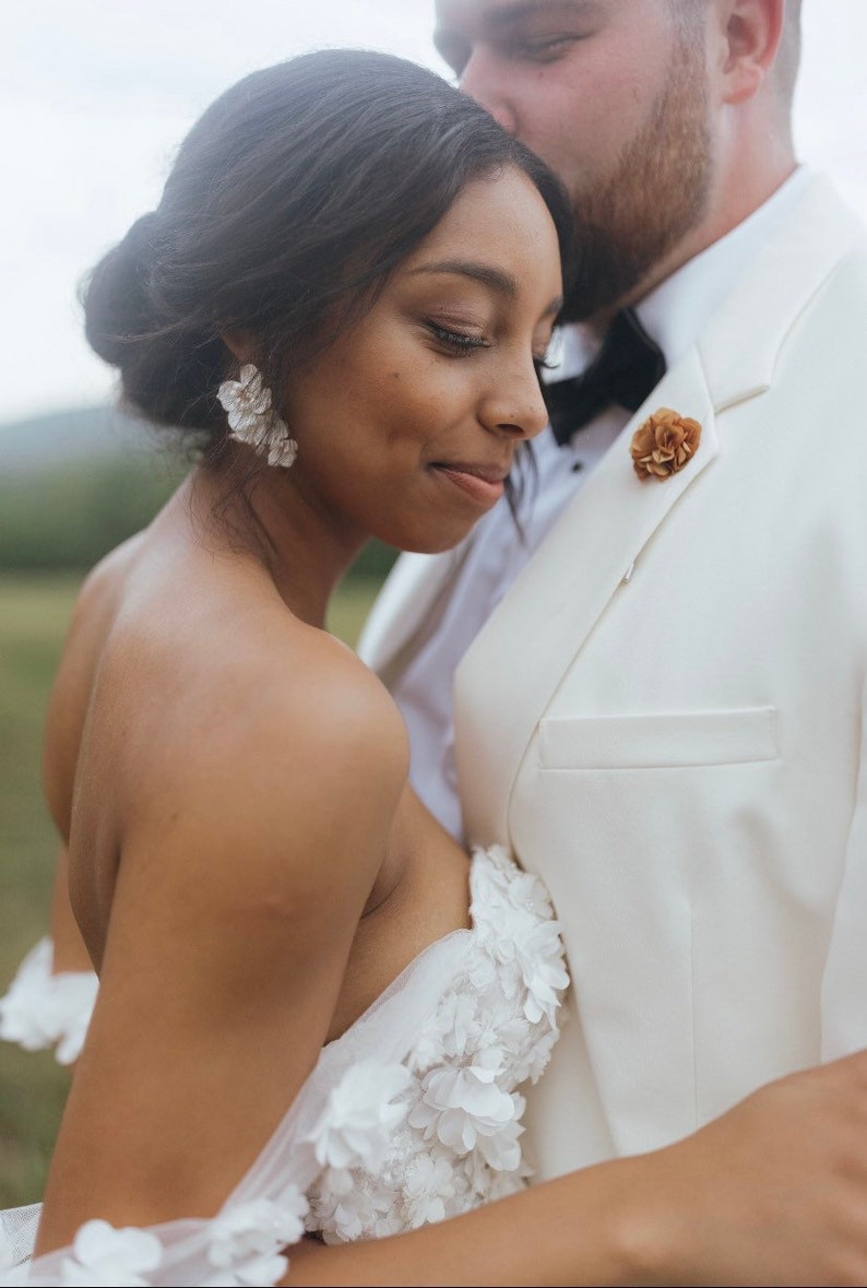 CELENA // White Flower Wedding Earringslong Floral Bride - Etsy