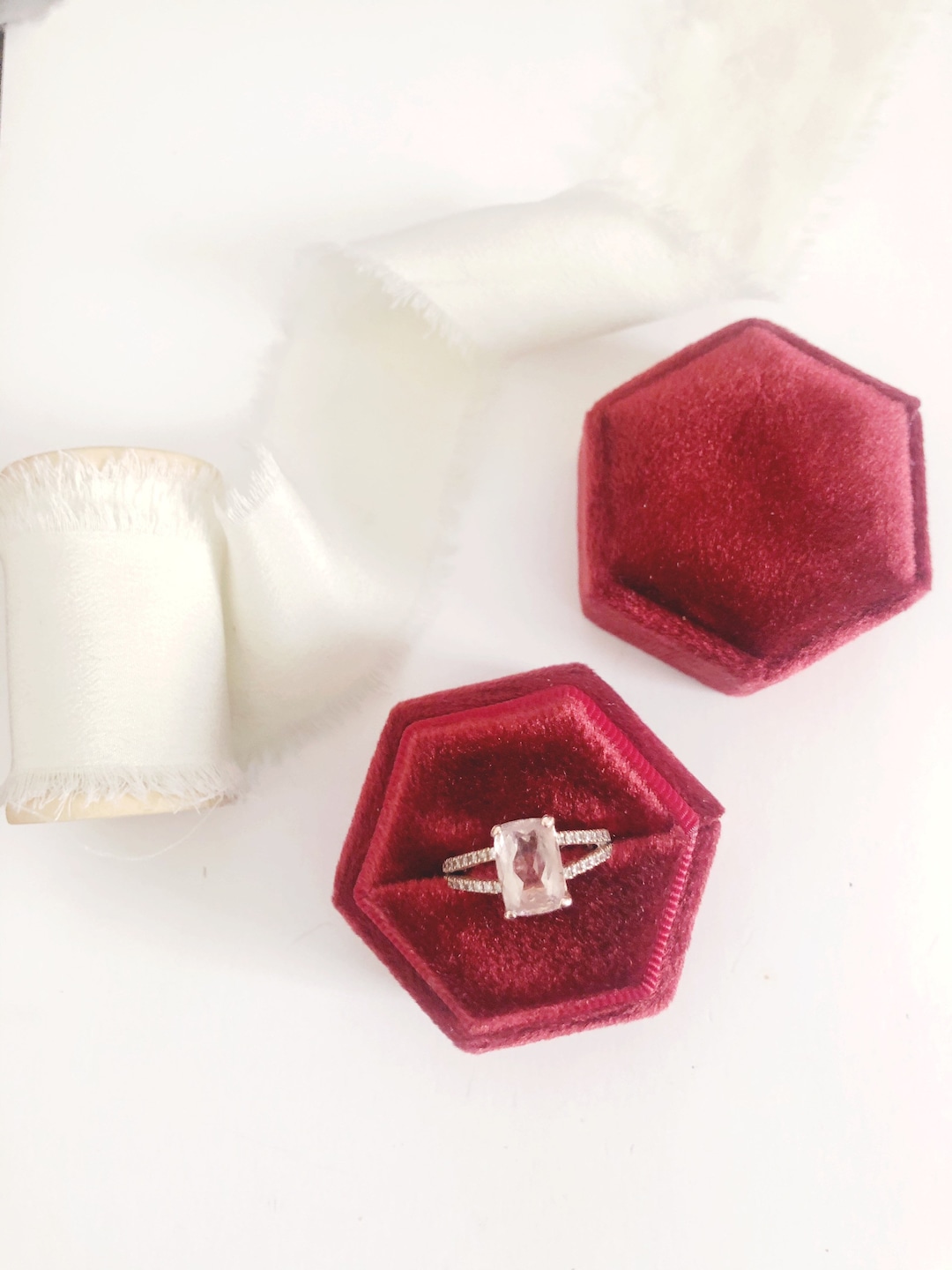 Burgundy Red Velvet Ring Box, Custom Ring Box, Proposal Ring Box, Ring ...