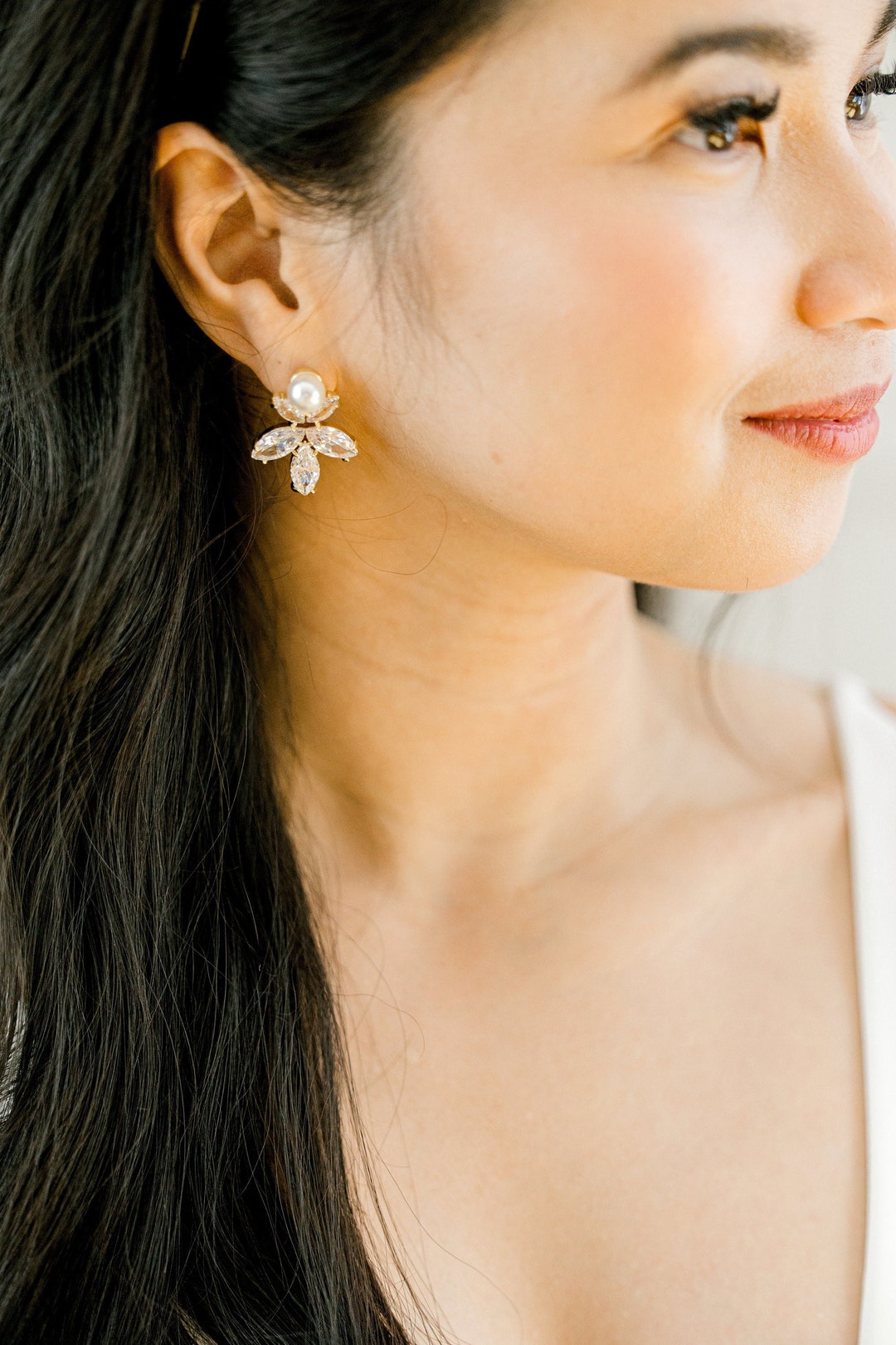 MARIN // Pearl Vintage Diamond Stud Wedding Earrings,statement Diamond ...