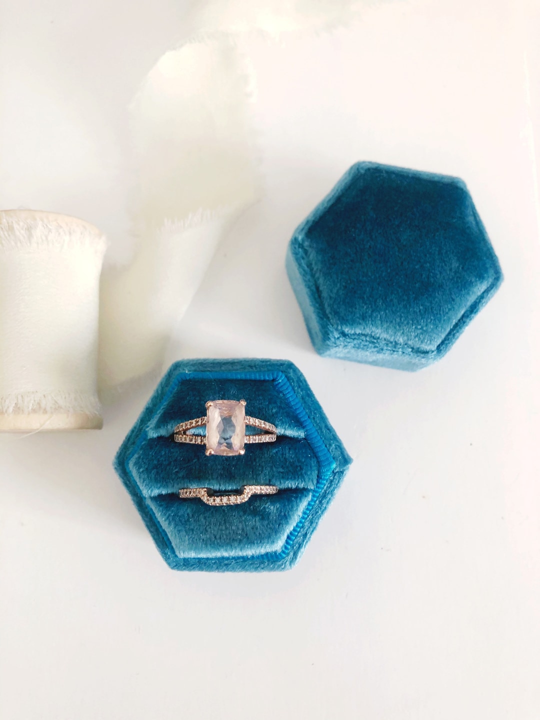 Blue Velvet Ring Box, Custom Ring Box, Proposal Ring Box, Ring Bearer ...