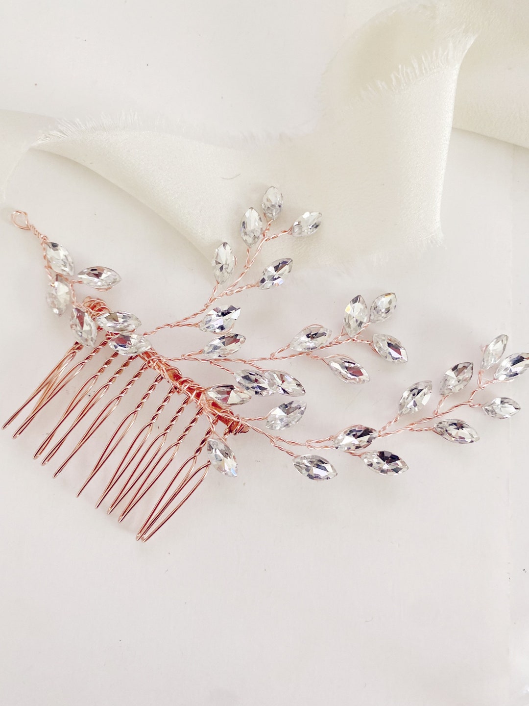 FIORA // Rose Gold Crystal Diamond Rhinestone Bridal Haircomb,bride ...