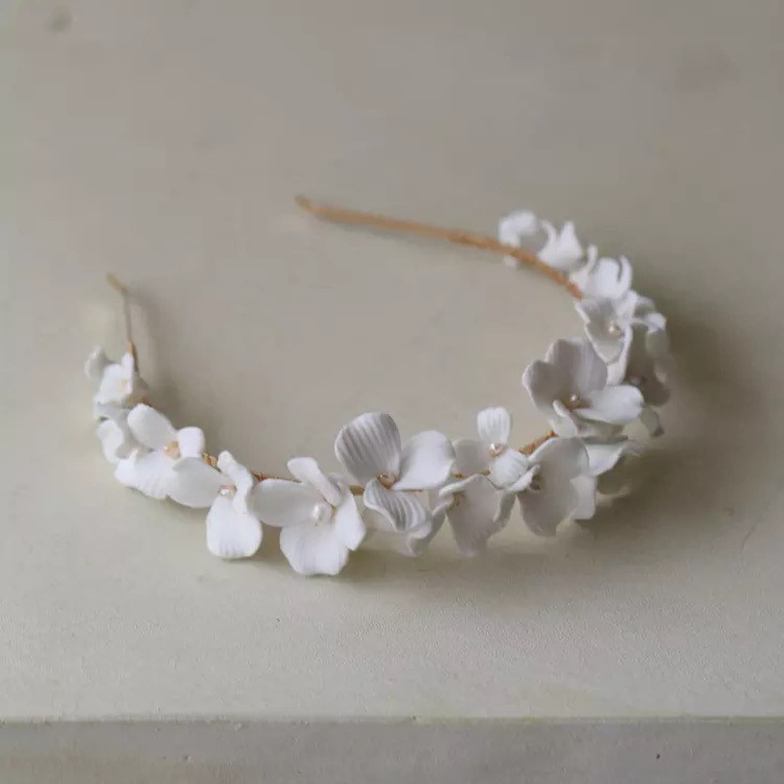 JINEA// Porcelain White Floral Bridal Headband Boho Flower | Etsy