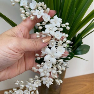 WHITNEY // White Boho Floral Pearl Hair Comb,flower Gold Pearl Comb ...