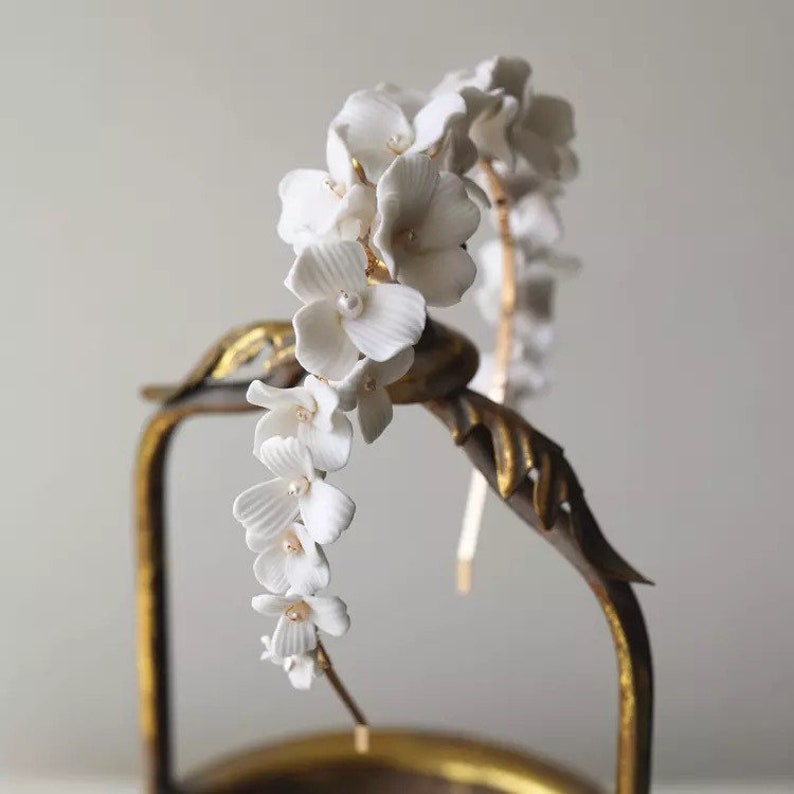 JINEA// Porcelain White Floral Bridal Headband Boho Flower | Etsy