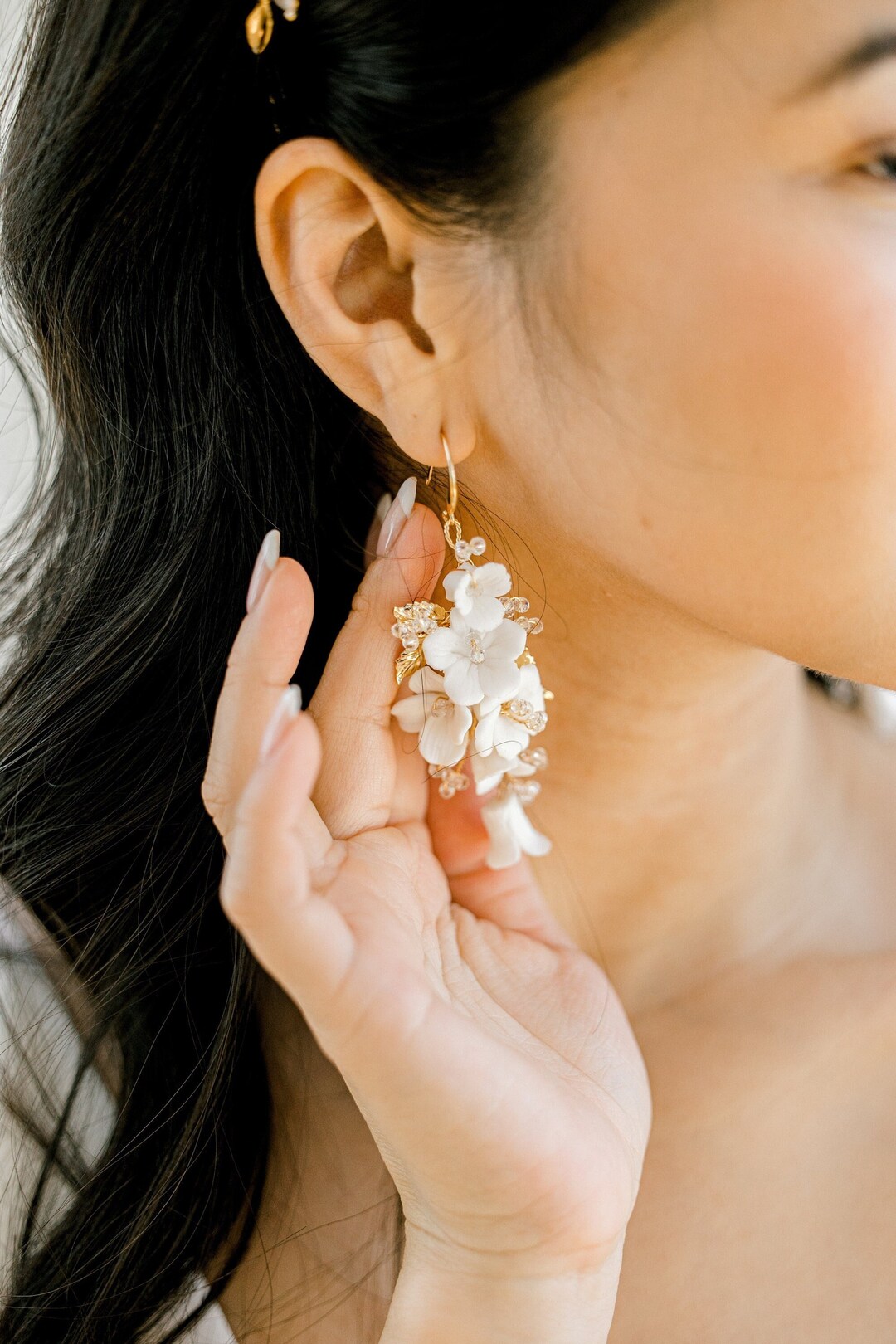 RAYNE // Porcelain Flower Wedding Drop Earrings ,drop Floral Boho Bride ...