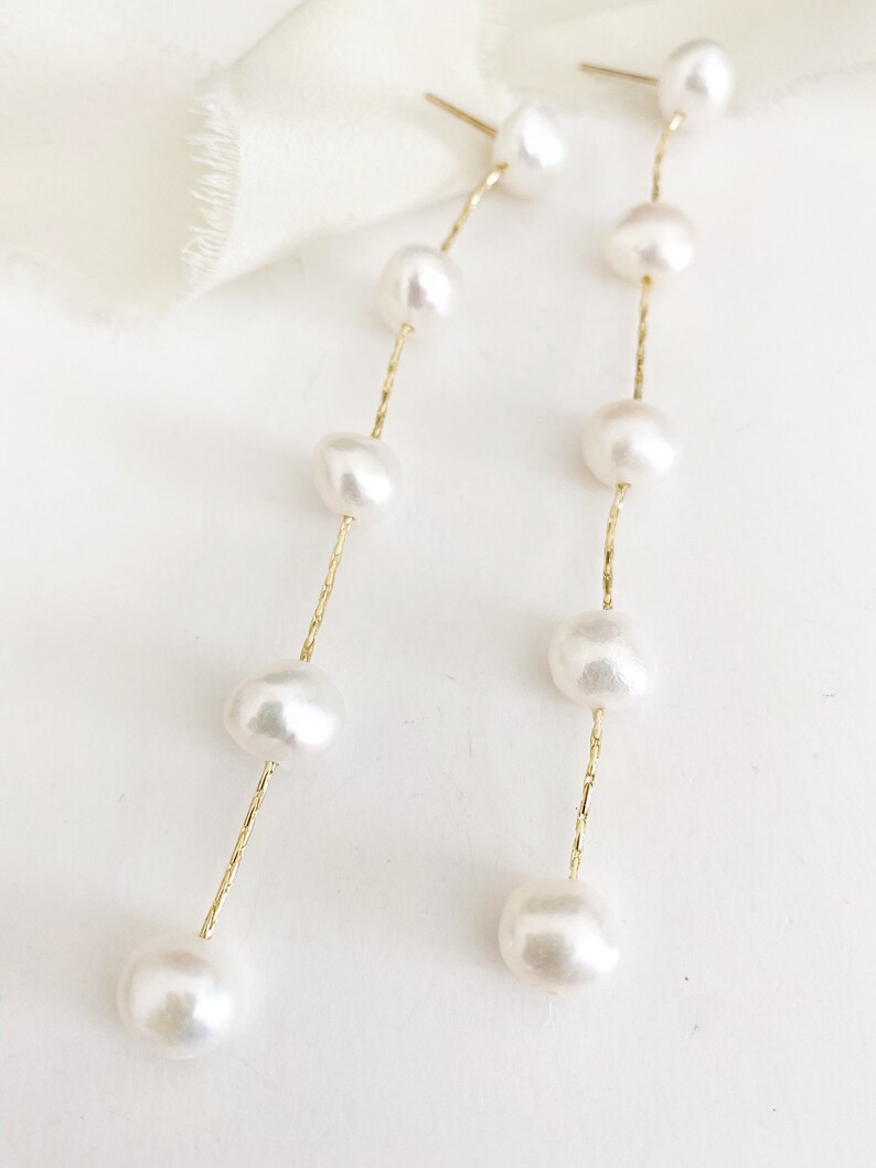 PATRICIA // Long Pearl Drop Wedding Earrings Drop Pearl - Etsy