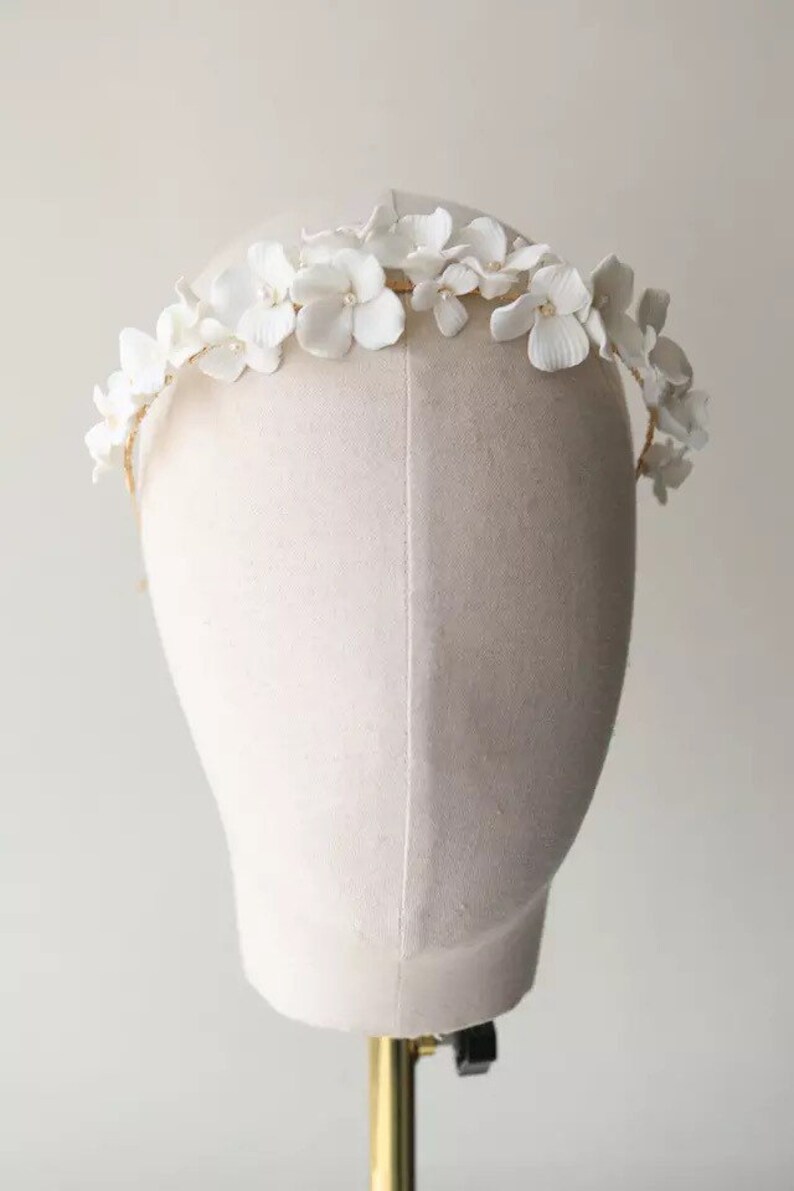 JINEA// Porcelain White Floral Bridal Headband Boho Flower | Etsy
