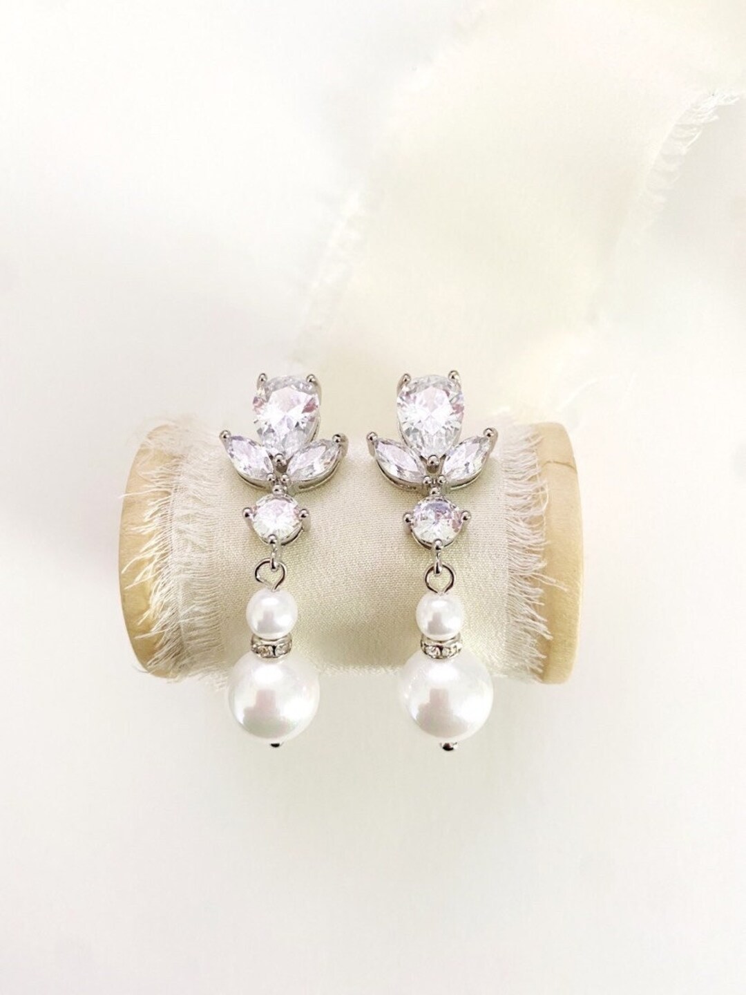 GEORGIA // Diamond Pearl Drop Wedding Earrings, Bridal Pearl Drop ...