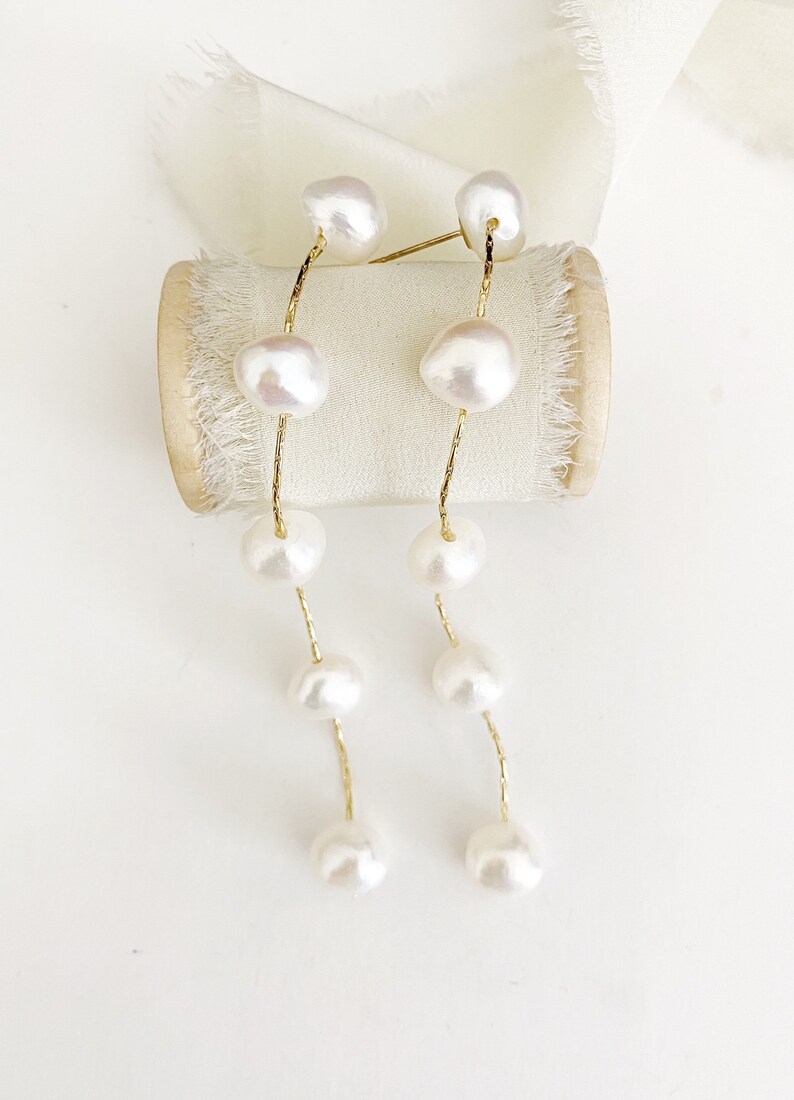 PATRICIA // Long Pearl Drop Wedding Earrings Drop Pearl - Etsy
