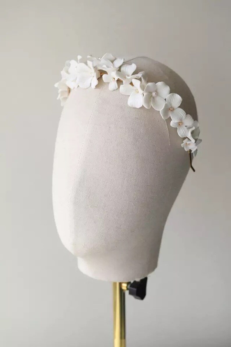 JINEA// Porcelain White Floral Bridal Headband Boho Flower | Etsy